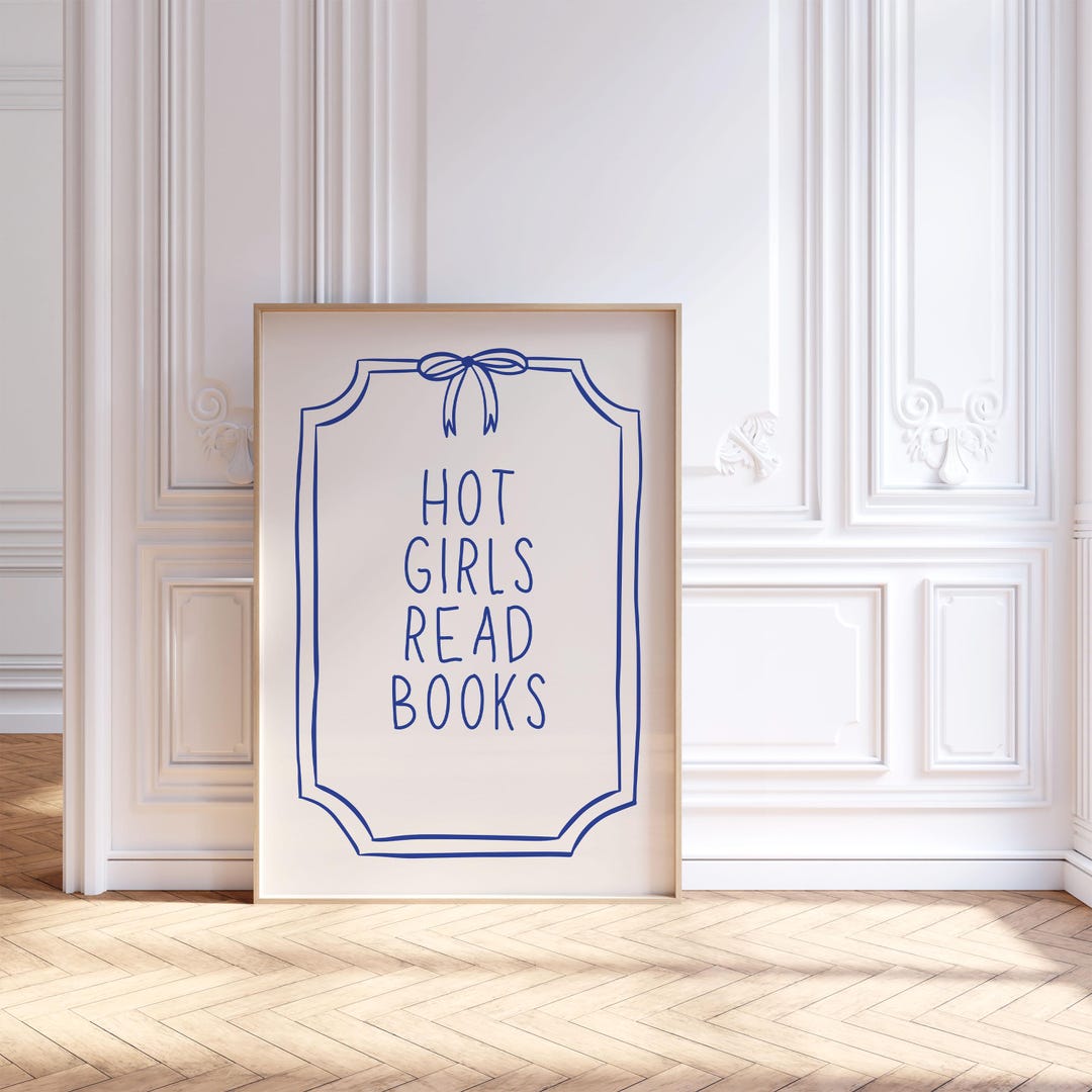 Hot Girls Read Books Poster, Trendy Bookish Print, Navy Reading Nook ...