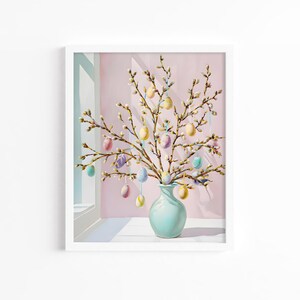 Easter Tree Painting, Pastel Easter Printable, Easter Eggs Wall Art ...