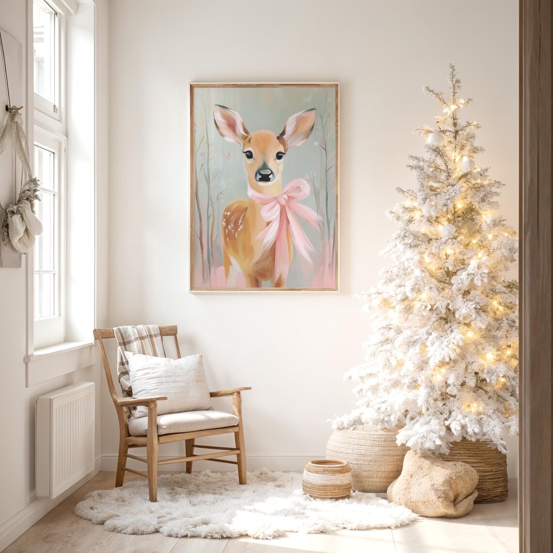 Christmas Reindeer Wall Art Printable: Coquette Winter Nursery Art ...