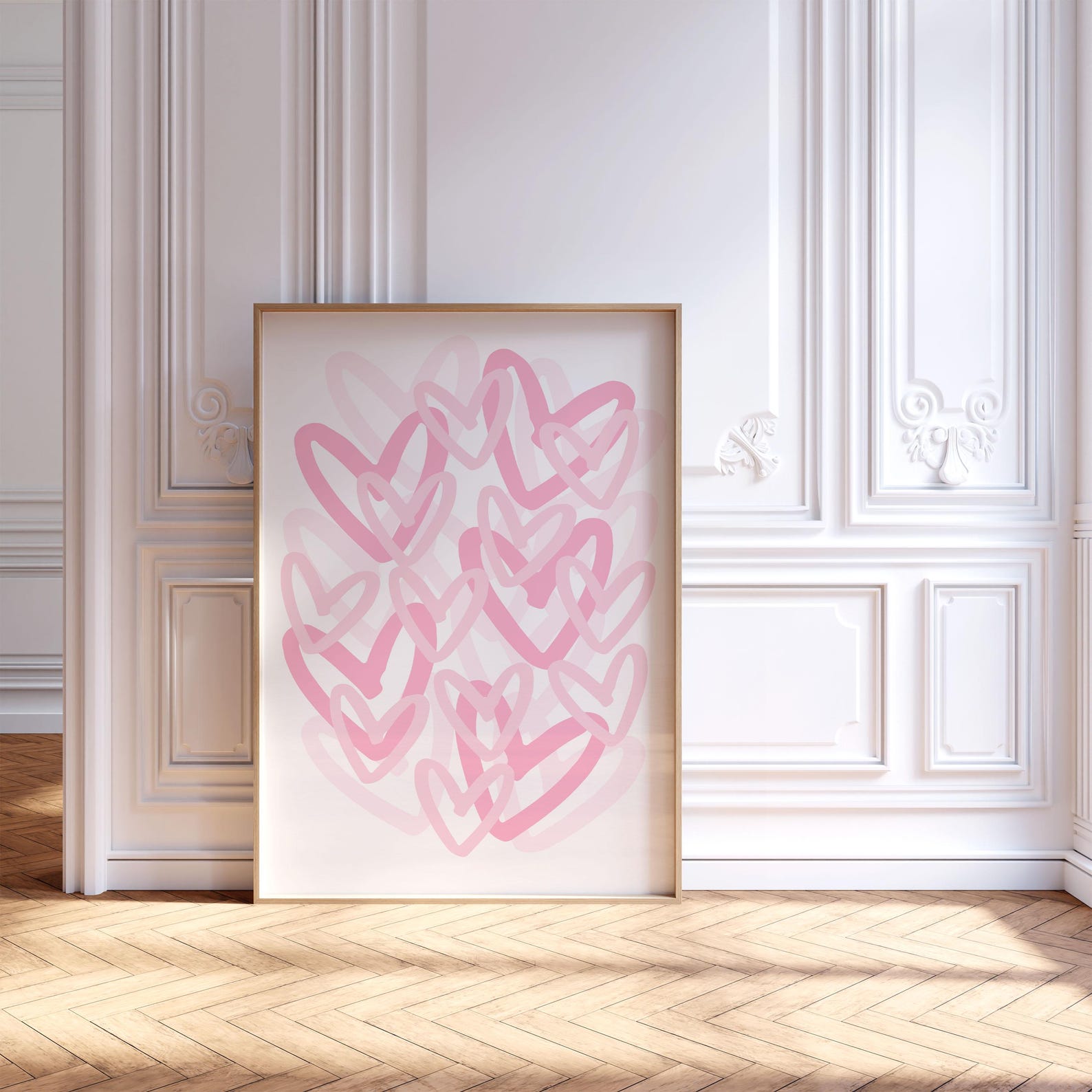 Pink Preppy Hearts Print, Trendy Wall Art, Girly Dorm Room Decor ...