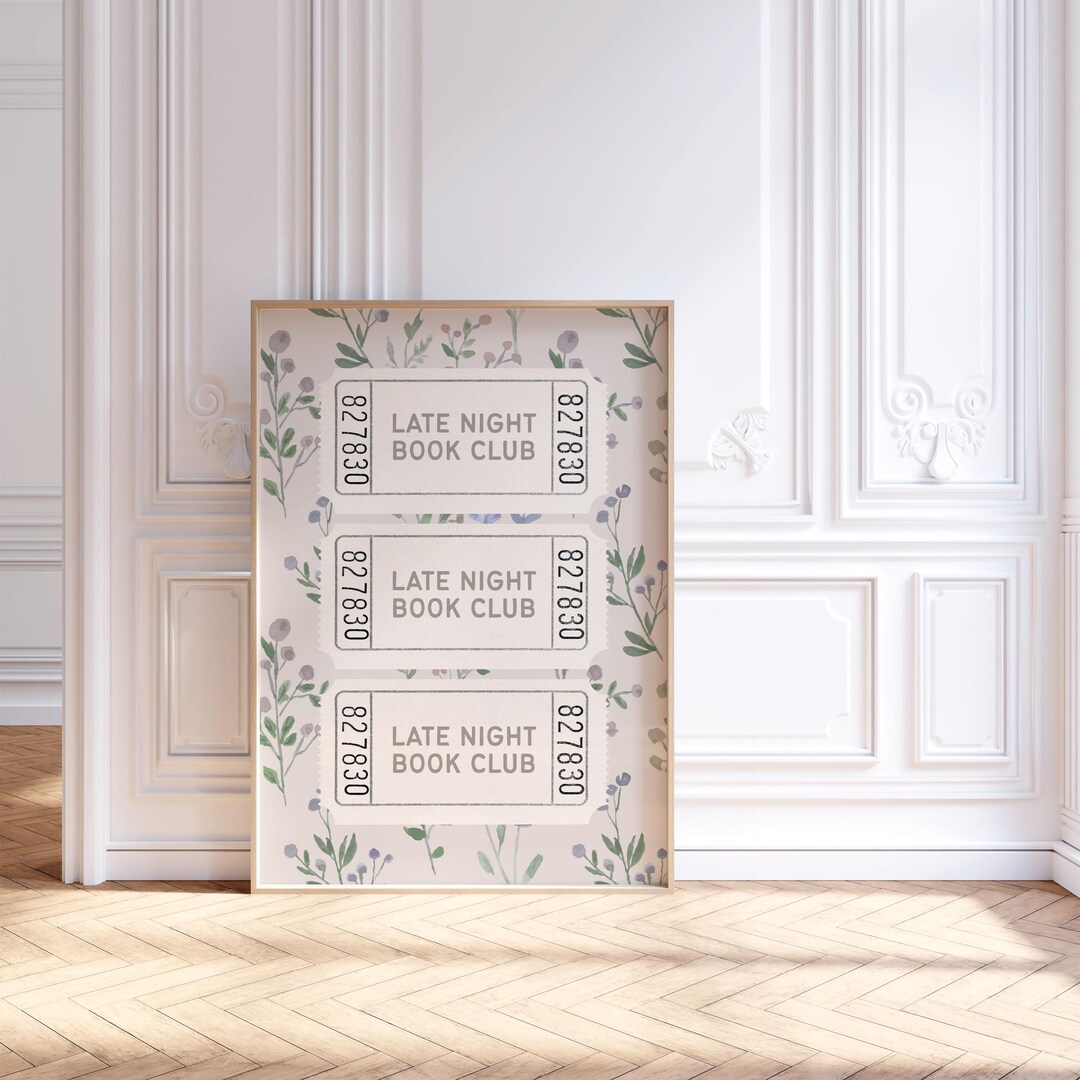 Vintage Late Night Book Club Poster, Trendy Bookish Ticket Print ...
