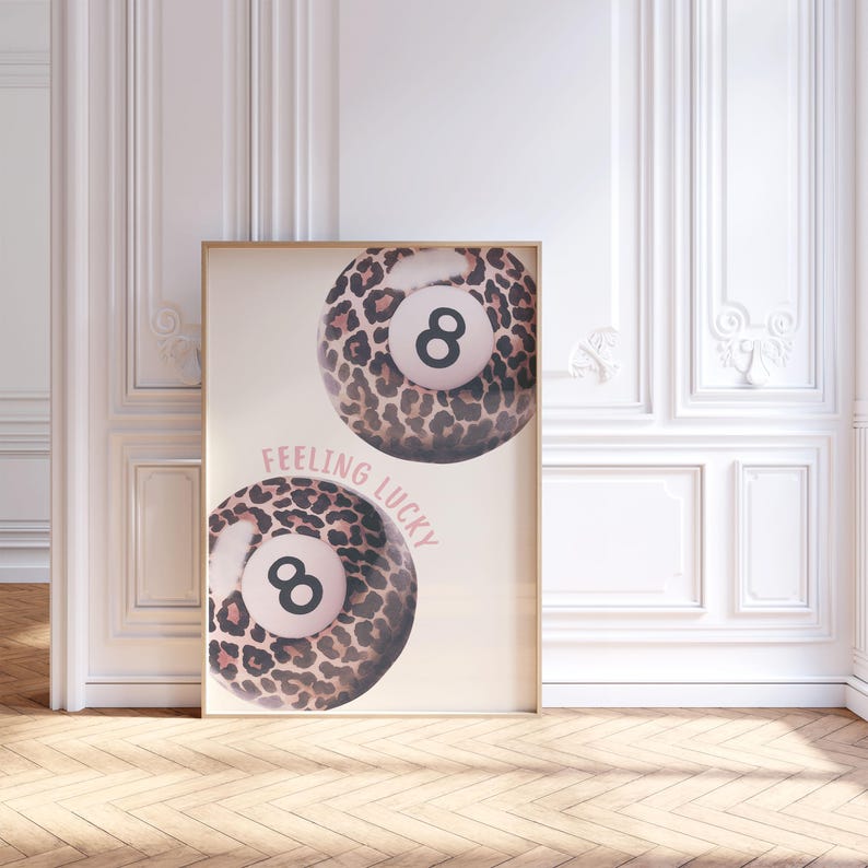 Pink Leopard 8 Ball Print: Trendy Retro Feeling Lucky Dorm Poster ...
