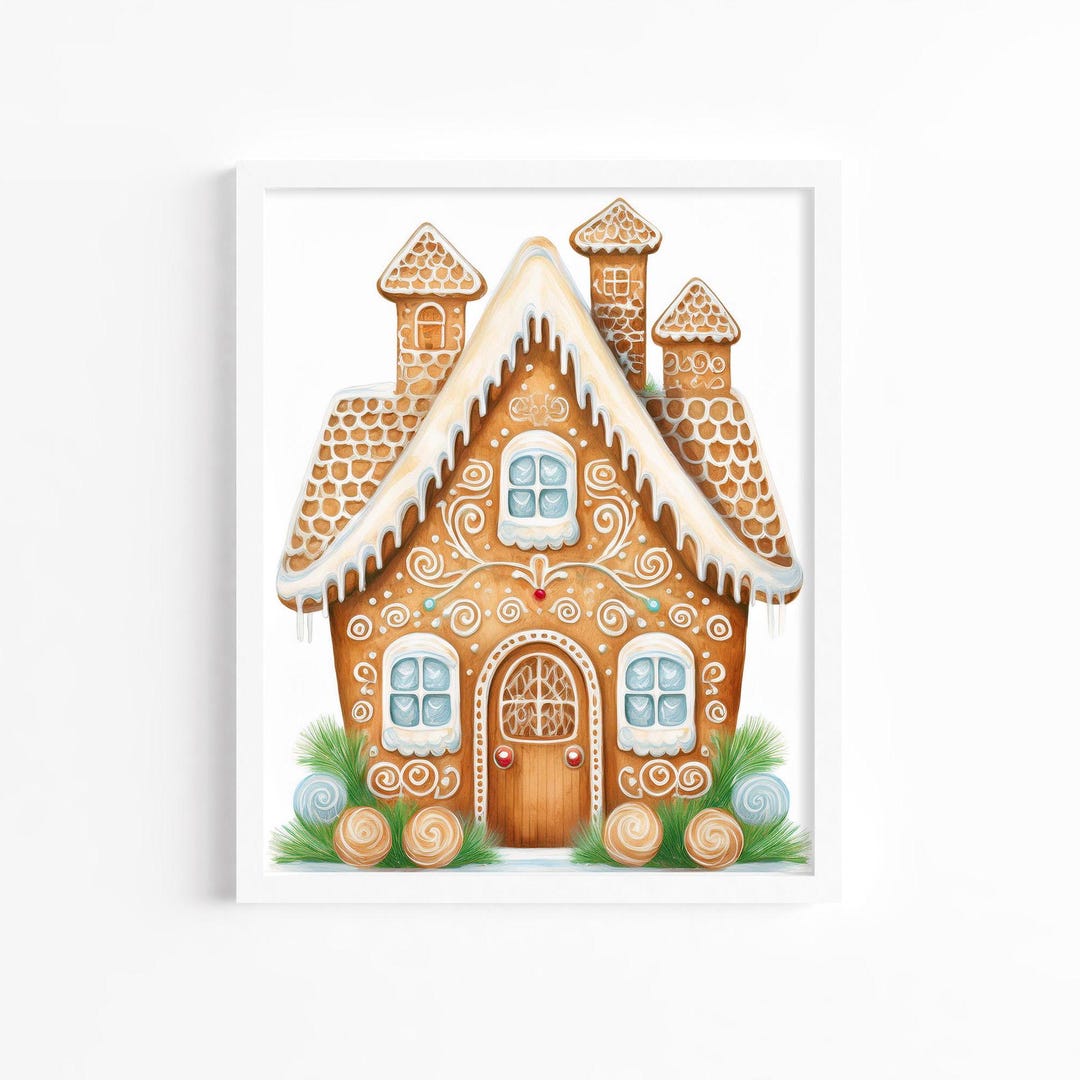 Gingerbread House Christmas Print, Digital Christmas Prints, Cute ...