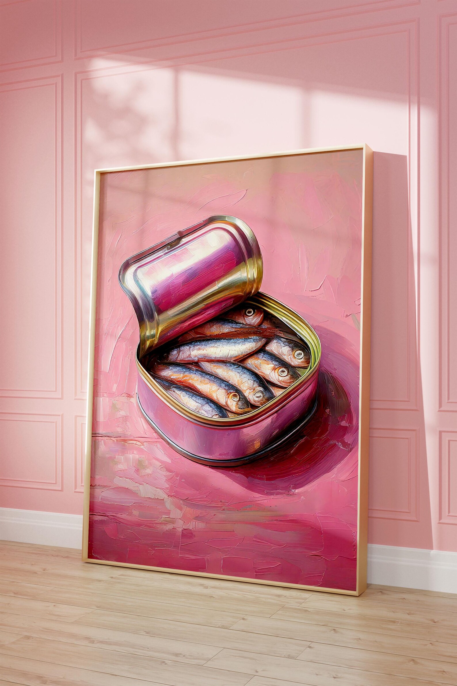Sardines Wall Art Print, Pink Sardines Tin Print, Retro Kitchen Decor ...