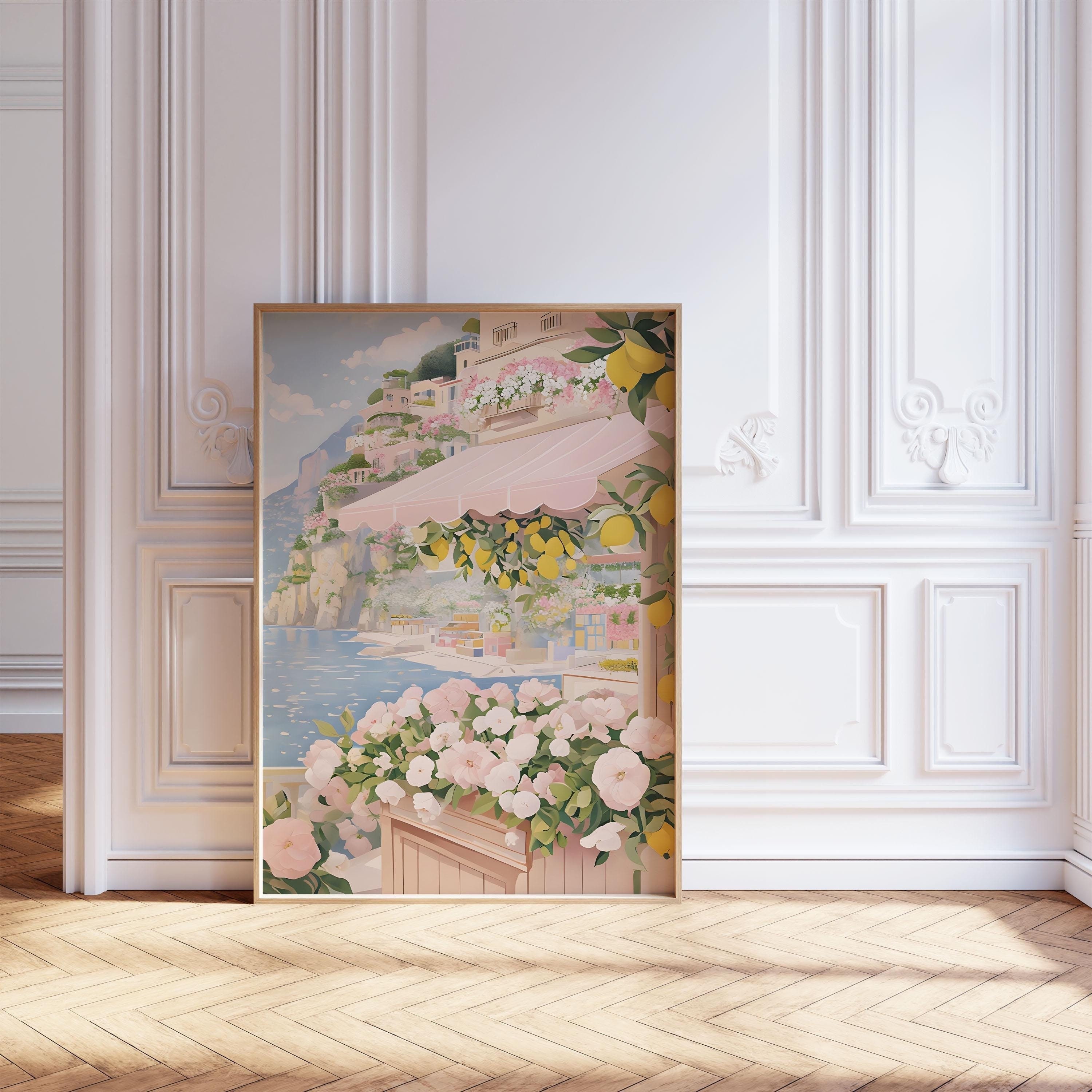 Amalfi Coast Spring Flower Market Wall Art, Pastel Pink Italy Wall Art ...