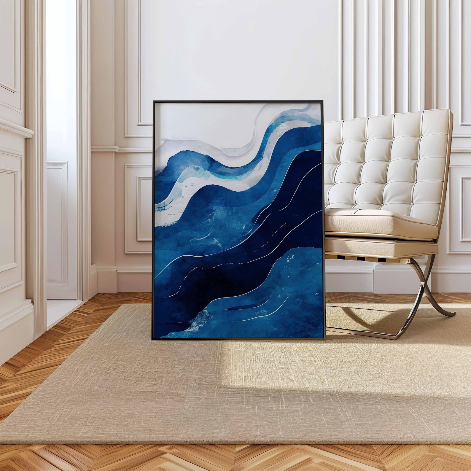 Abstract Wave Wall Art Print, Blue Ocean Waves Poster, Minimalist ...
