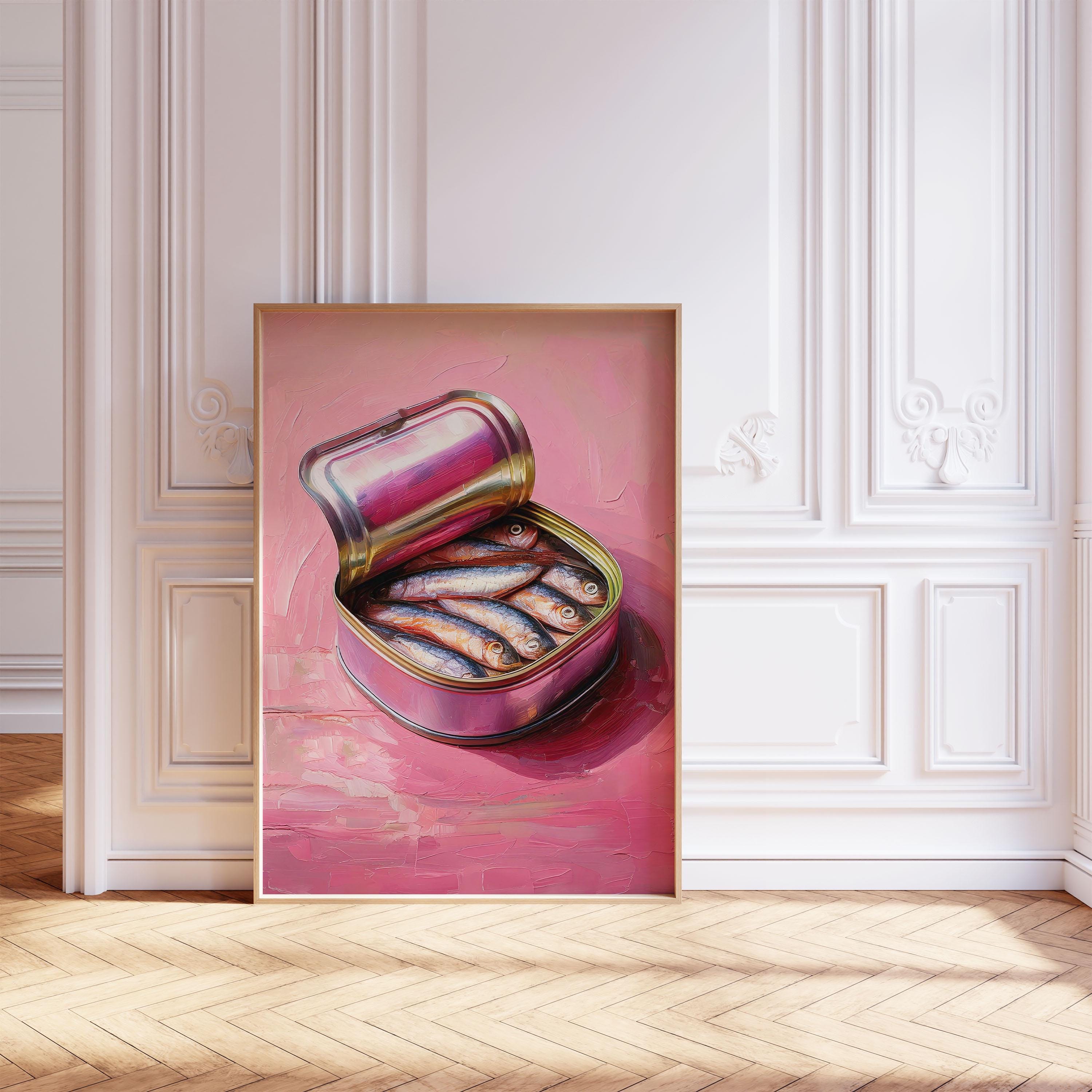 Sardines Wall Art Print, Pink Sardines Tin Print, Retro Kitchen Decor ...