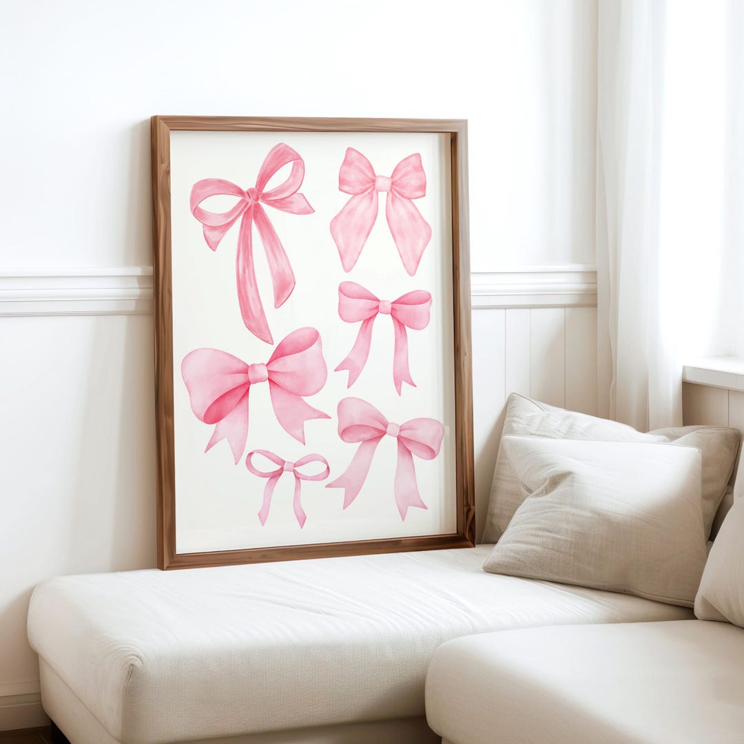 Pink Bows Print, Coquette Nursery Decor, Trendy Wall Art, Pink Preppy ...