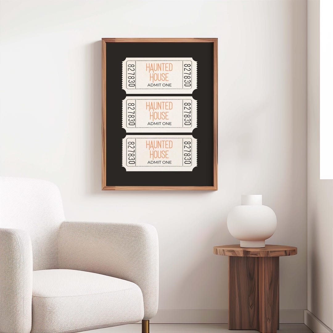 Haunted House Ticket Print, Halloween Trendy Wall Art, Black Orange ...