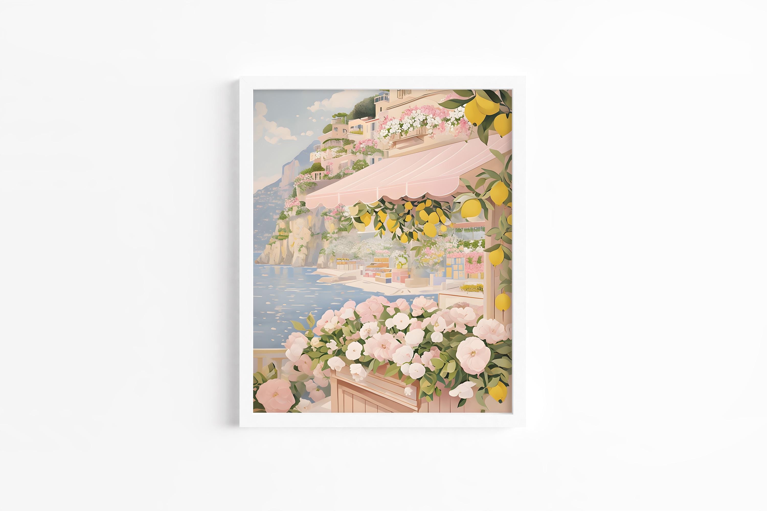 Amalfi Coast Spring Flower Market Wall Art, Pastel Pink Italy Wall Art ...