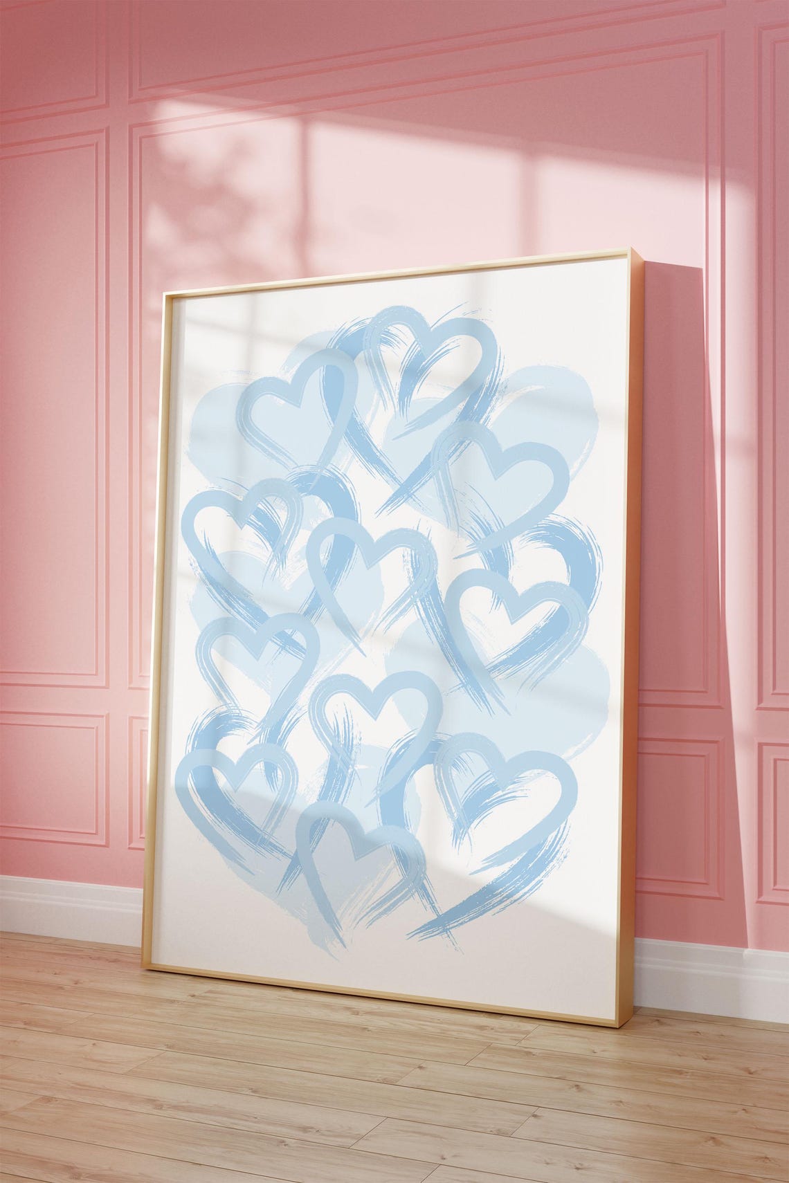 Blue Preppy Hearts Print, Trendy Wall Art, Girly Dorm Room Decor ...