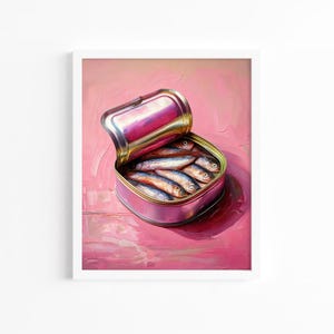 Sardines Wall Art Print, Pink Sardines Tin Print, Retro Kitchen Decor ...