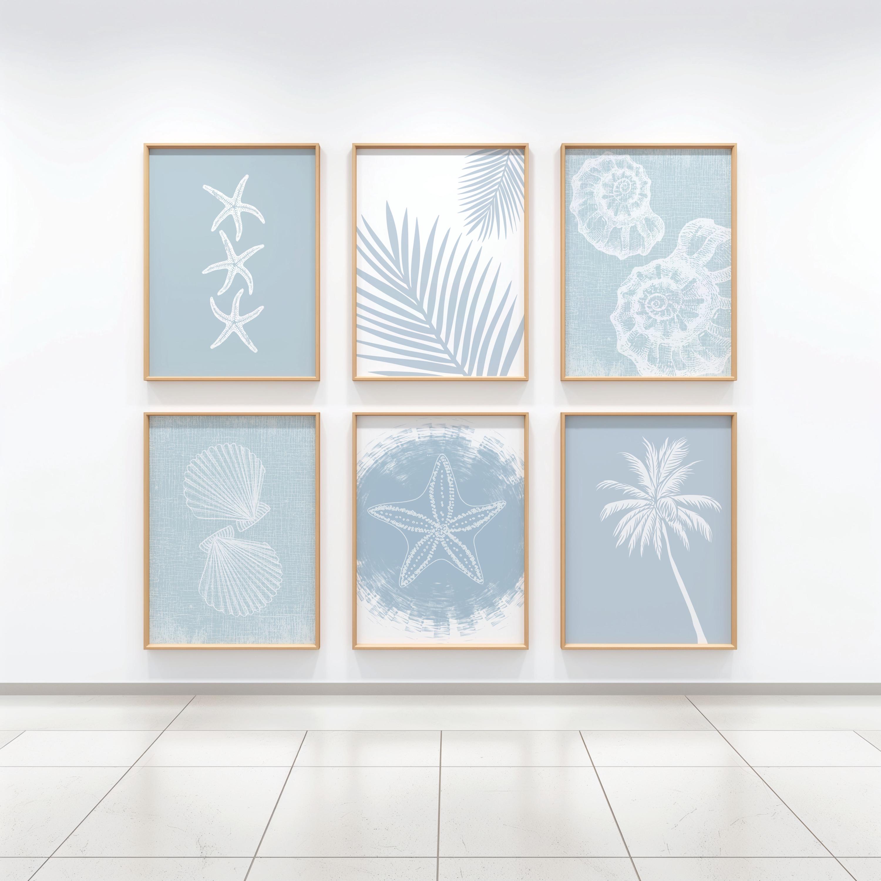 Blue Beach Prints Set of 6, Trendy Coastal Wall Art Posters, Beach ...