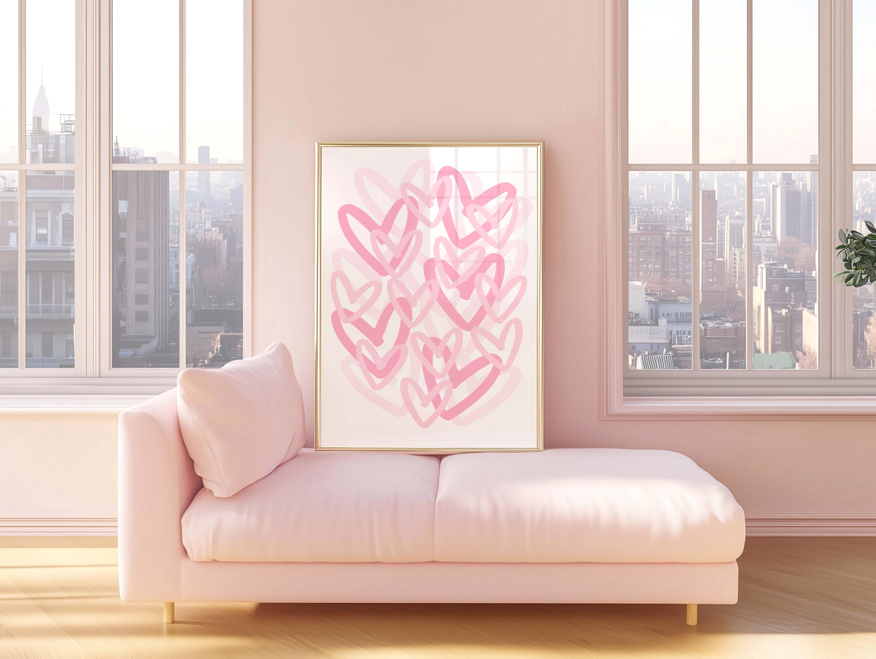 Pink Preppy Hearts Print, Trendy Wall Art, Girly Dorm Room Decor ...