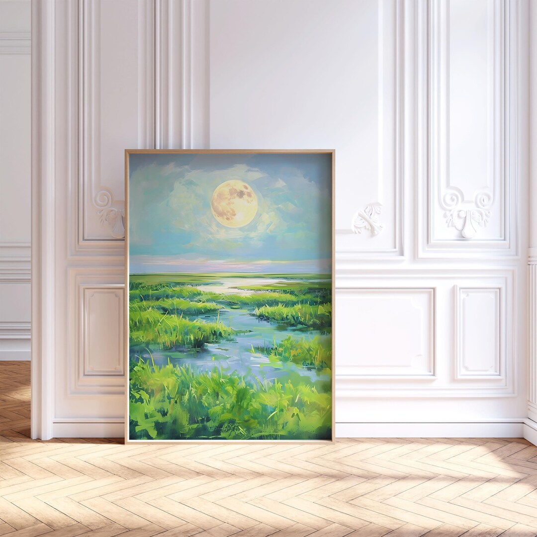 Moonlit Marsh Landscape Print, South Carolina Pastel Marsh Art, Beach ...