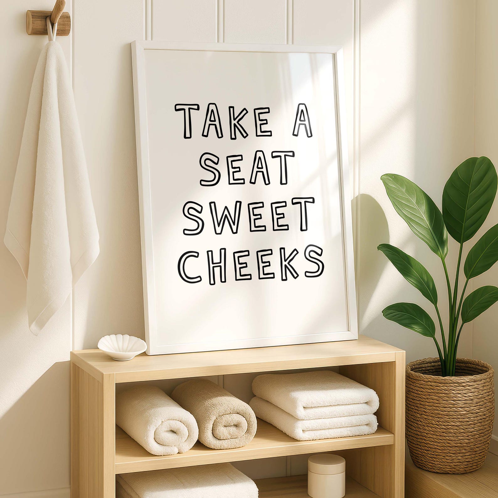 Take A Seat Sweet Cheeks Print: Black and White Funny Bathroom Wall Art ...