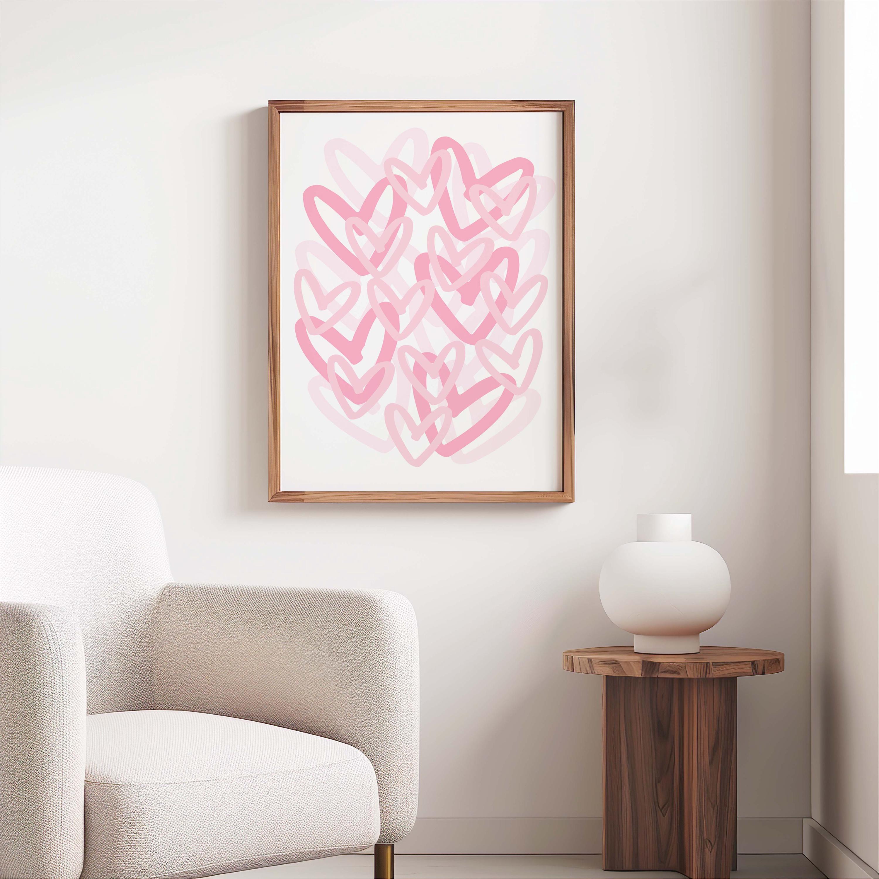 Pink Preppy Hearts Print, Trendy Wall Art, Girly Dorm Room Decor ...