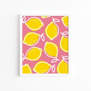 Lemon Wall Art Print, Pink Citrus Poster, Maximalist Dopamine Kitchen ...