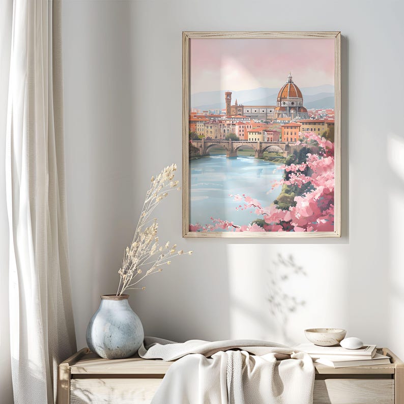 Florence Italy Travel Poster, Pastel Pink Italian Wall Art, Trendy Dorm ...