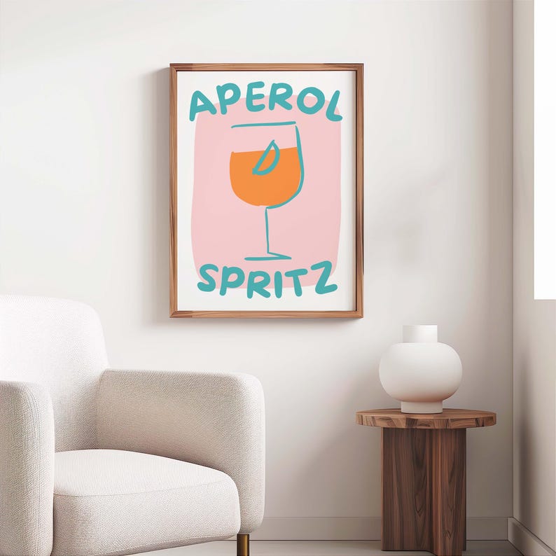 Aperol Spritz Retro Print, Trendy Bar Cart Decor, Funky Girly Dorm Room ...