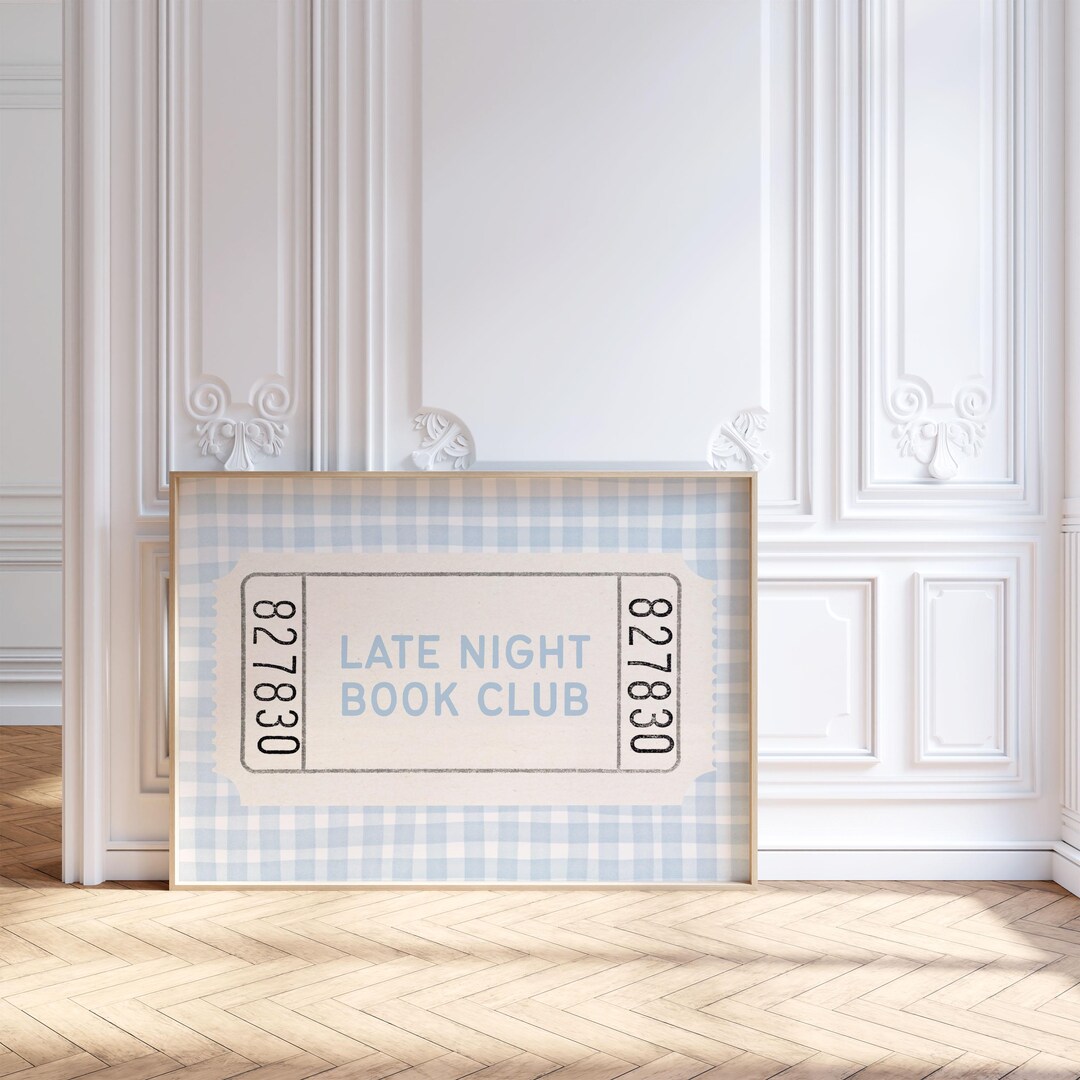 Late Night Book Club Poster, Trendy Bookish Ticket Print, Light Blue ...