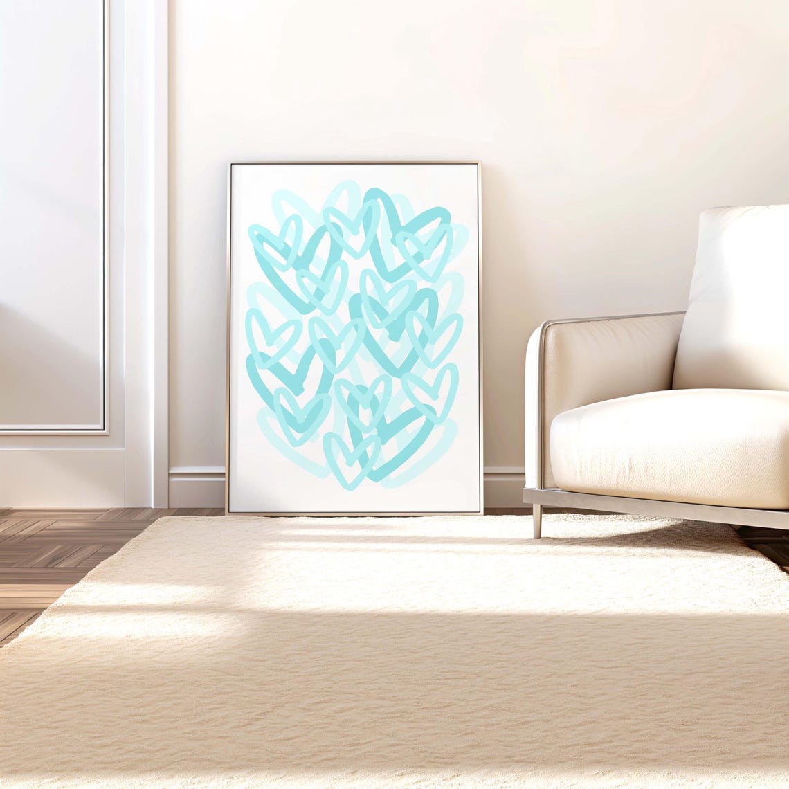 Teal Preppy Hearts Print, Trendy Wall Art, Cute Girly Dorm Room Decor ...