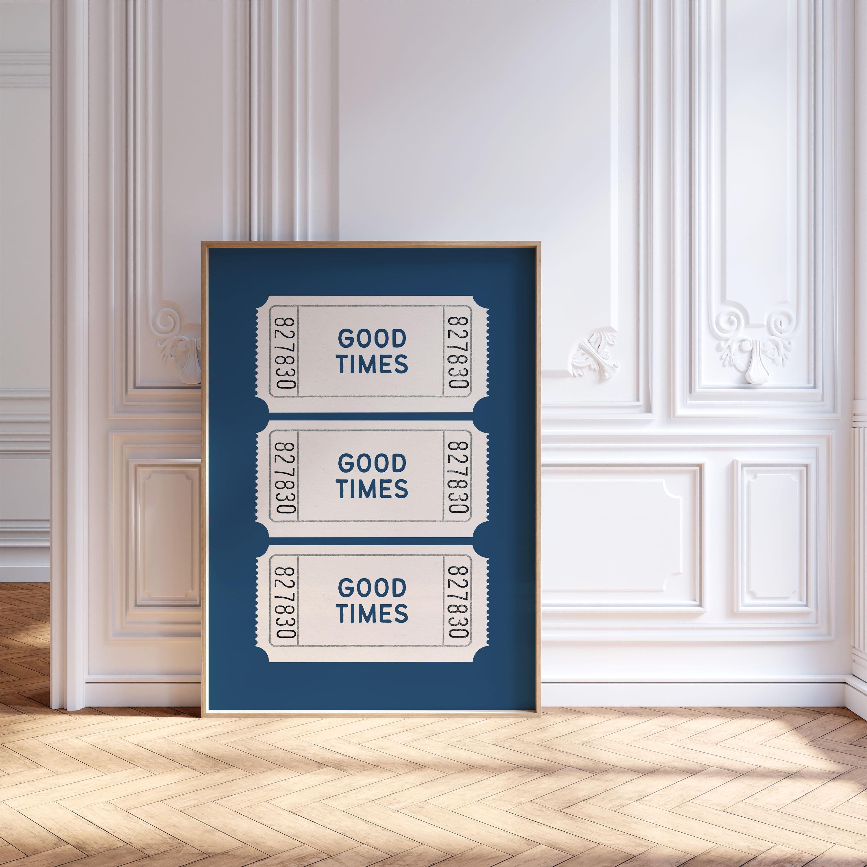 Good Times Ticket Print, Navy Blue Trendy Wall Art, Girly College Dorm ...
