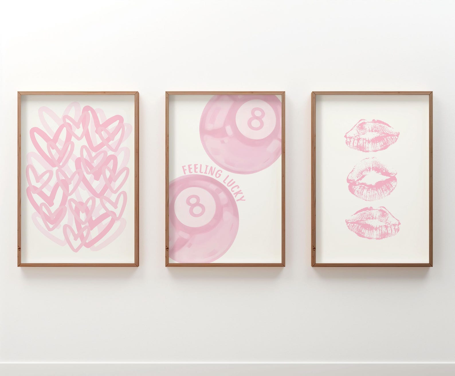 Pink Dorm Room Prints Set of 3, Light Pink Trendy Wall Art, Girly ...