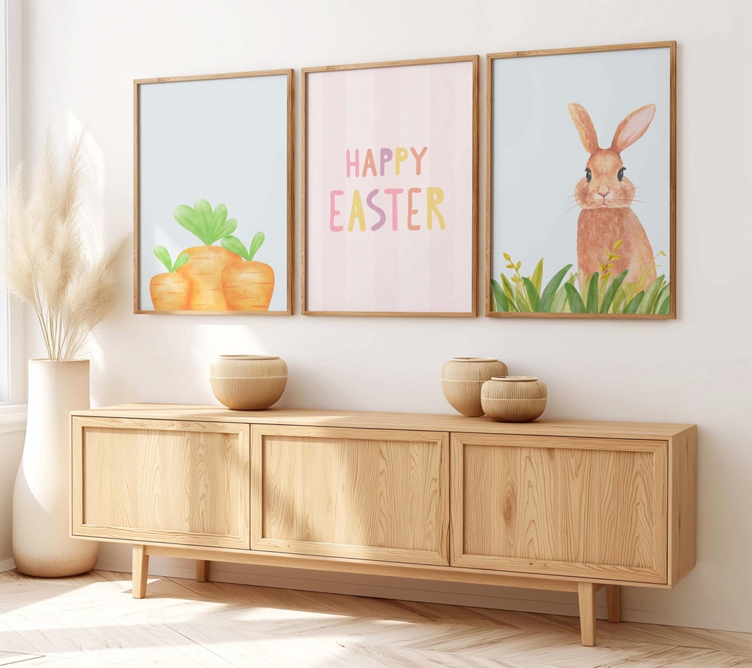 Set of 3 Easter Printable Wall Art, Easter Decoration Poster Set ...