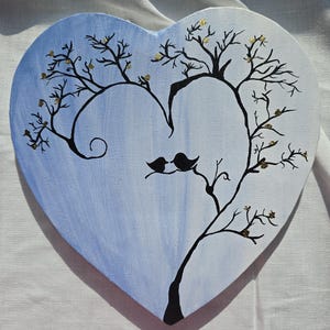 Original Heart Shaped Canvas Tree Painting With Birds – Original ...