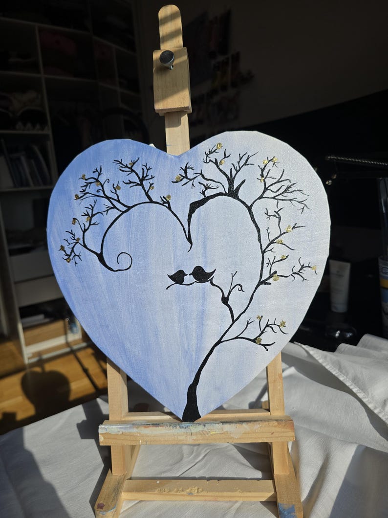 Original Heart Shaped Canvas Tree Painting With Birds – Original ...