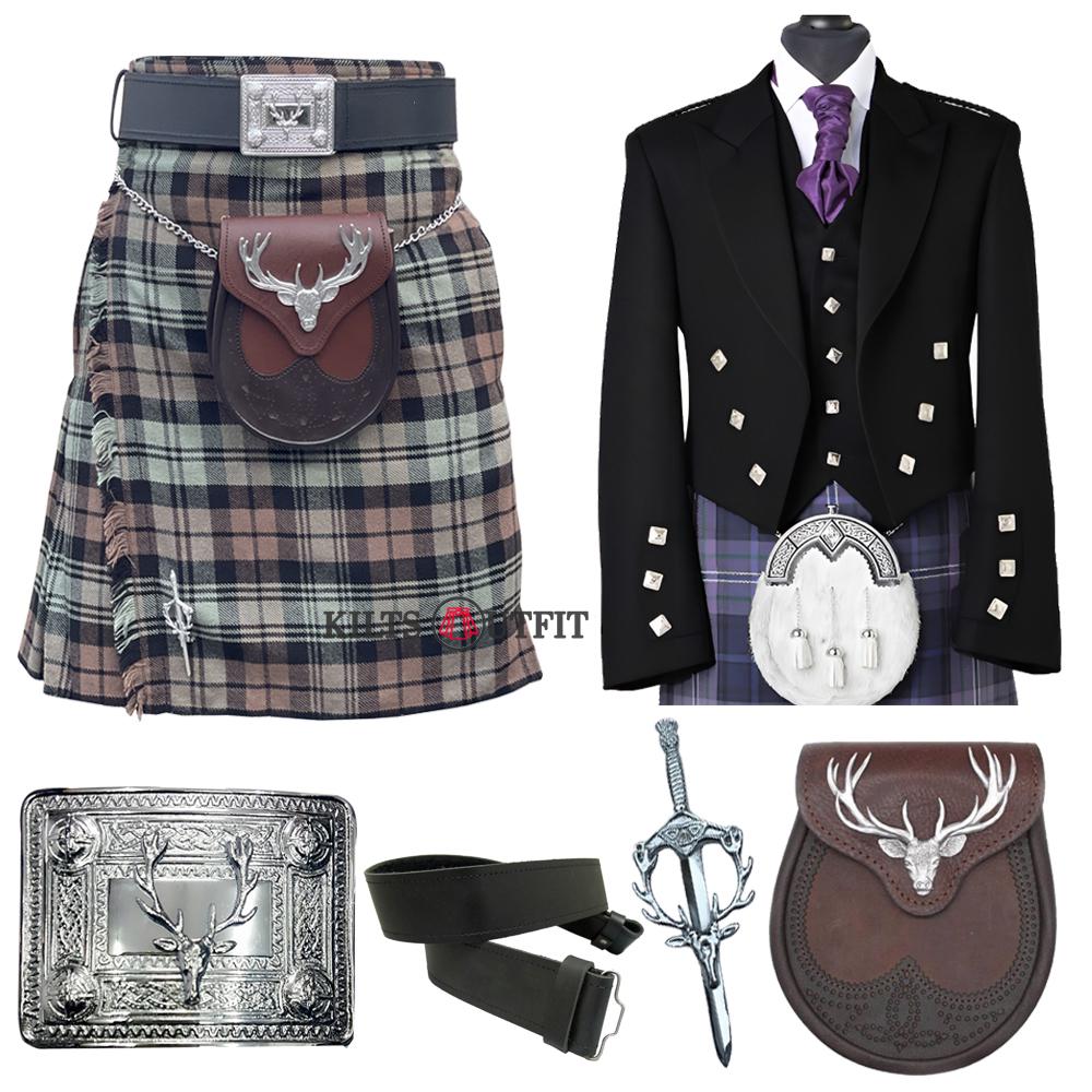 Men's Scottish Kilt Outfits With Prince Charlie Jacket Wedding Kilt Set ...
