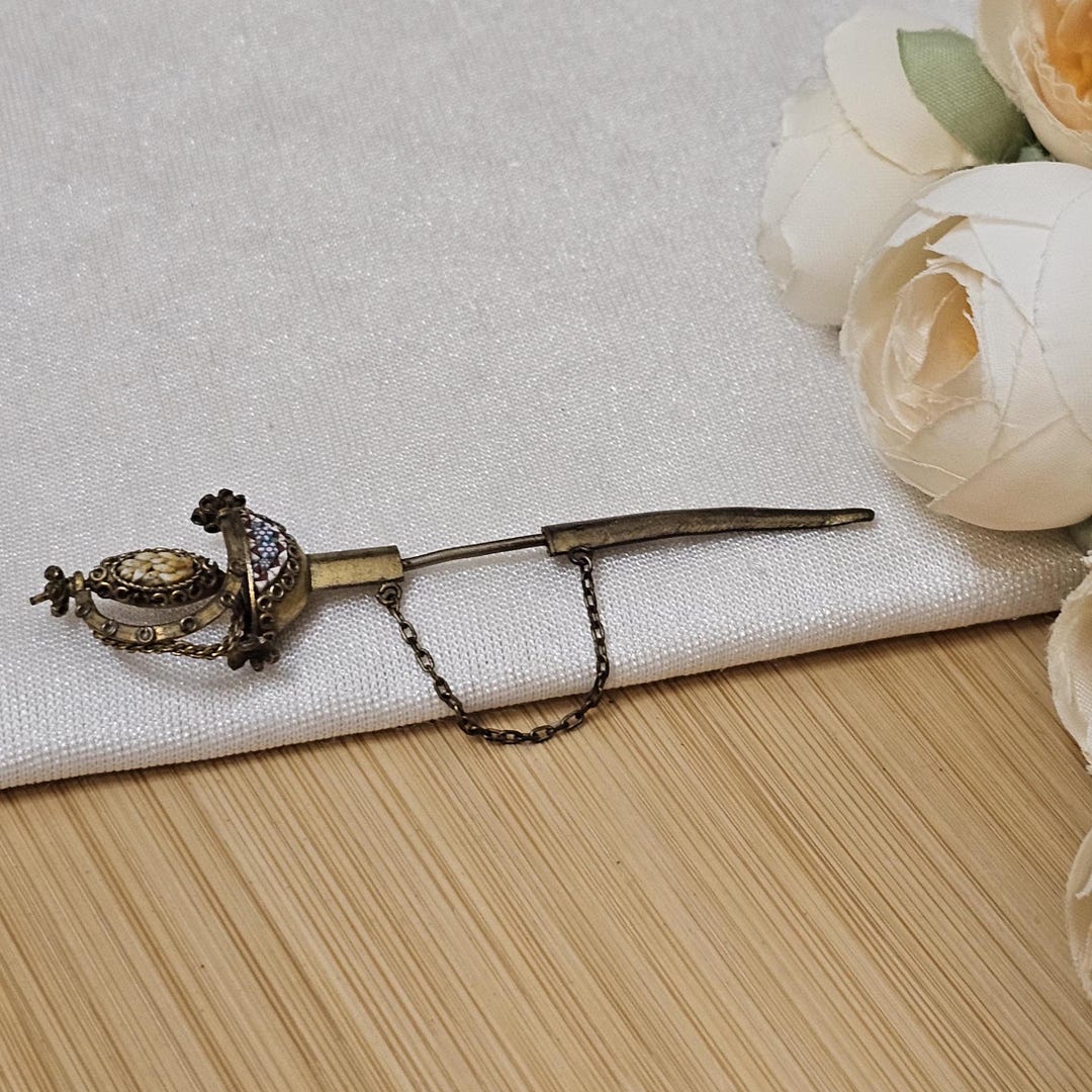 Antique Victorian Jabot Pin, Brooch, Micro Mosaic Sword Pin, Unique ...