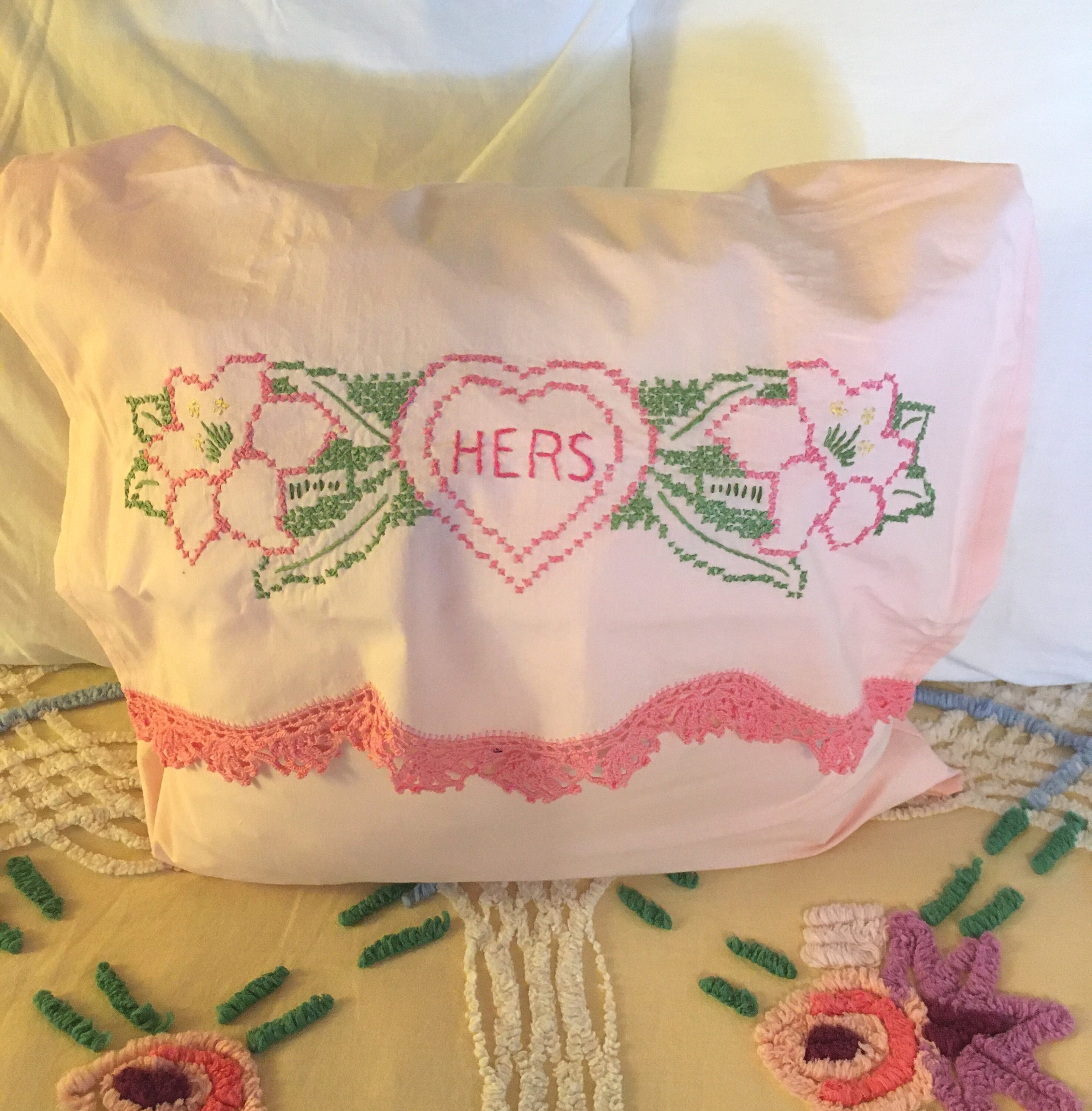 Vintage Nightgown Case /cottage Decor / Hand Embroidered P J Bag / Pink ...