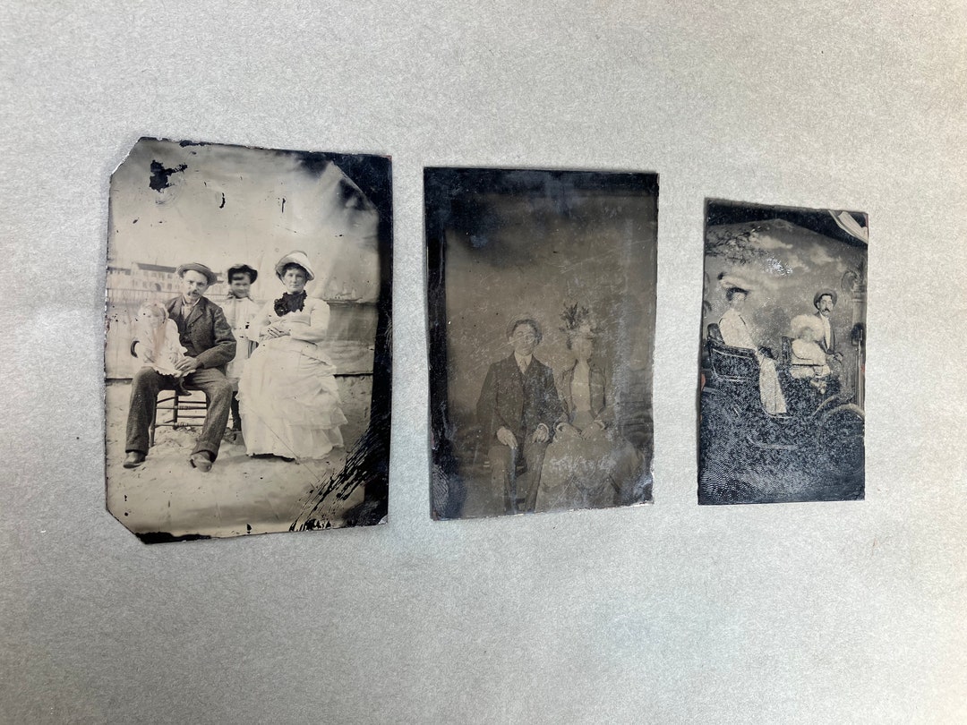 3 Tintypes / Antique Family Vignettes in Car & Beach / Instant ...