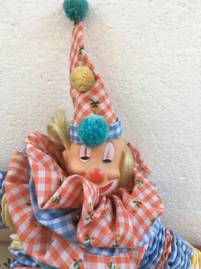 Vintage Gingham Yoyo Clown Doll - 17" Pompom Trimmed - Etsy