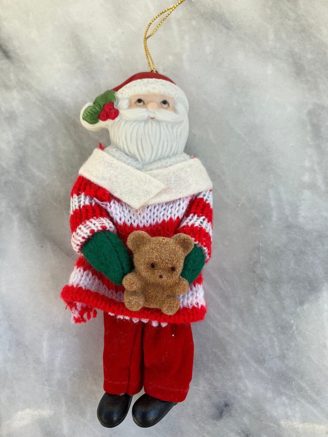 Vintage Porcelain Santa Ornament / 6 Tall Dressed Santa Hanging ...
