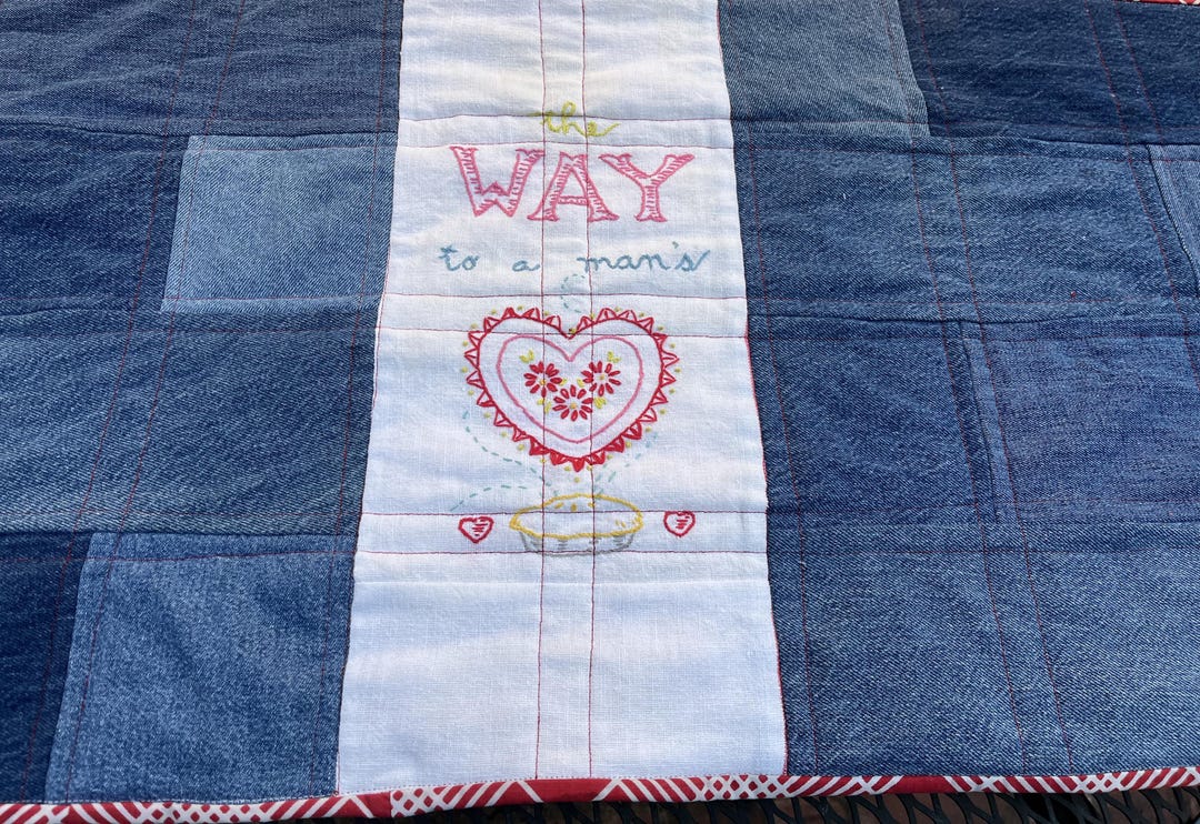 Handmade Denim Table Runner / Repurposed Vintage / Quilted Extra Long ...