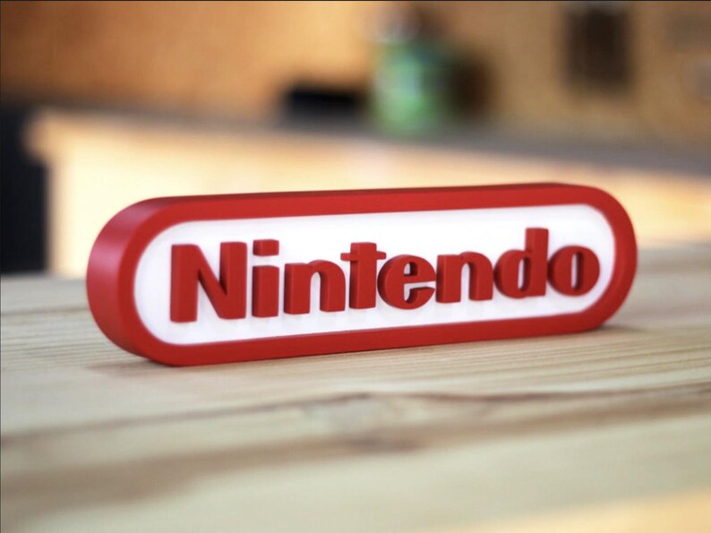 Nintendo Logo Sign 3D Printed Art Video Game Display Shelf Wall Gamer ...