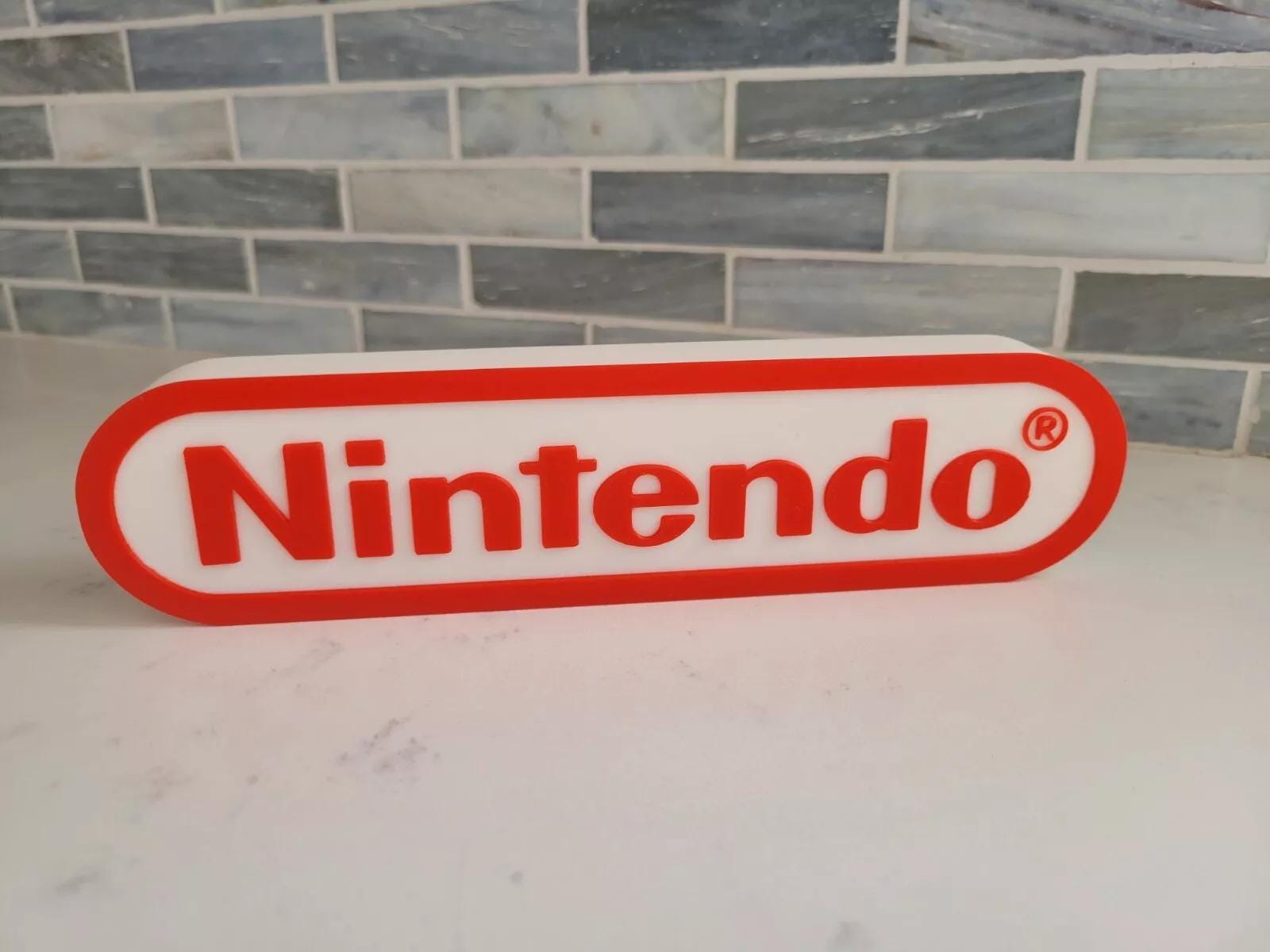 Nintendo Logo Sign 3D Printed Art Video Game Display Shelf Wall Gamer ...