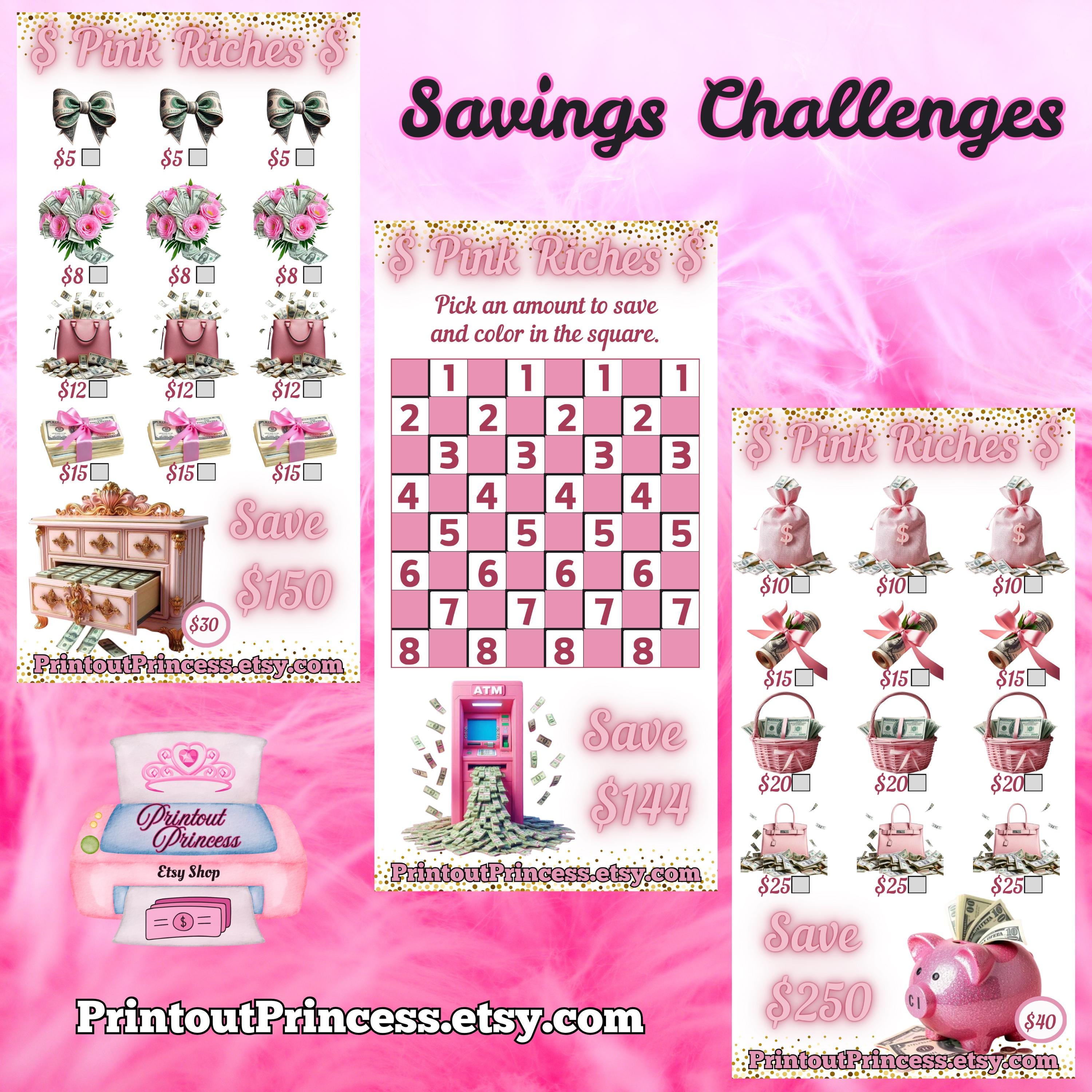 Savings Challenge I Pink Riches I Printable Tracker for Cash Money ...