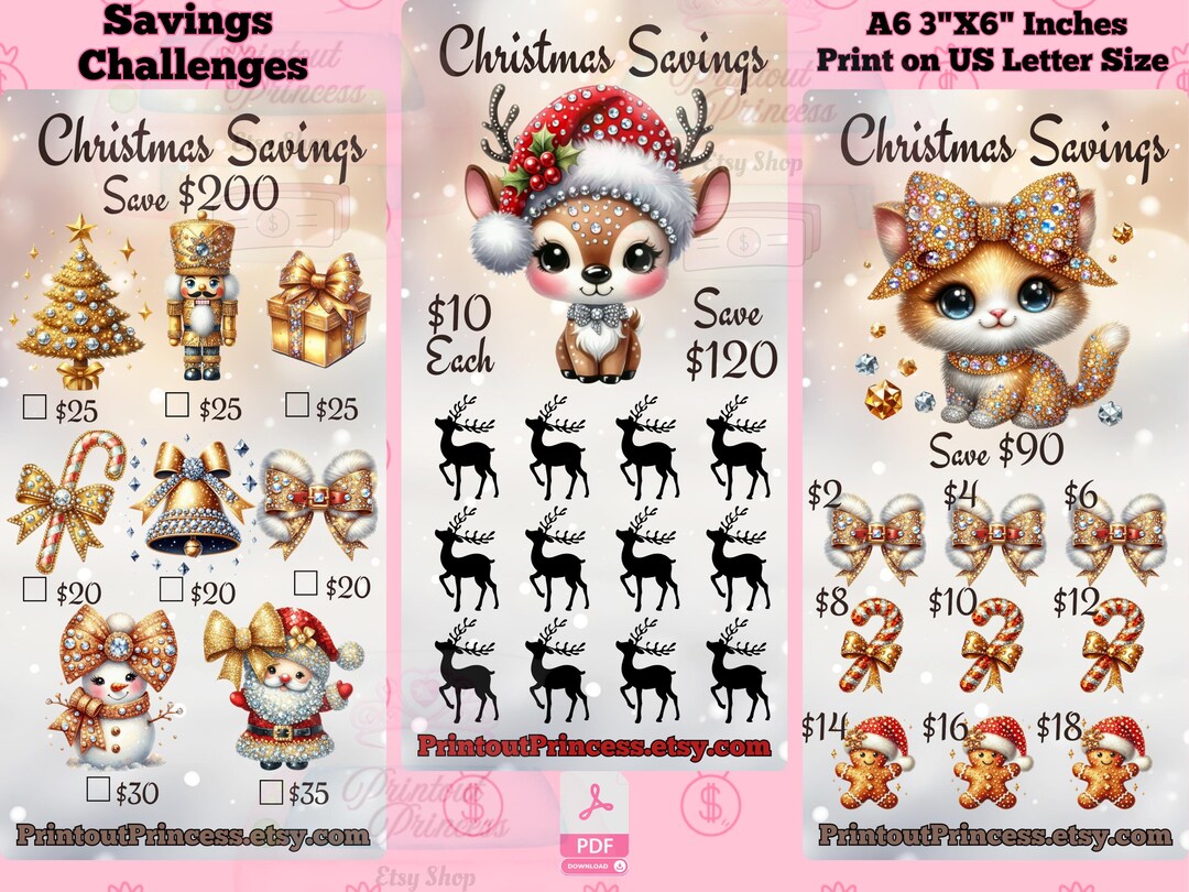 Savings Challenge I Christmas Diamonds I Printable Tracker for Cash ...