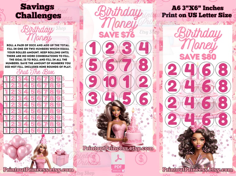 Barbie Birthday Money Savings Challenge Printable (PDF Download) - Etsy