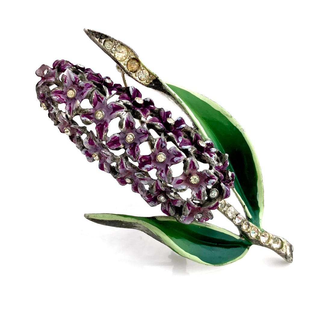 Vintage 1940s Unsigned Hyacinth Flower Purple Enamel Rhinestone Figural ...
