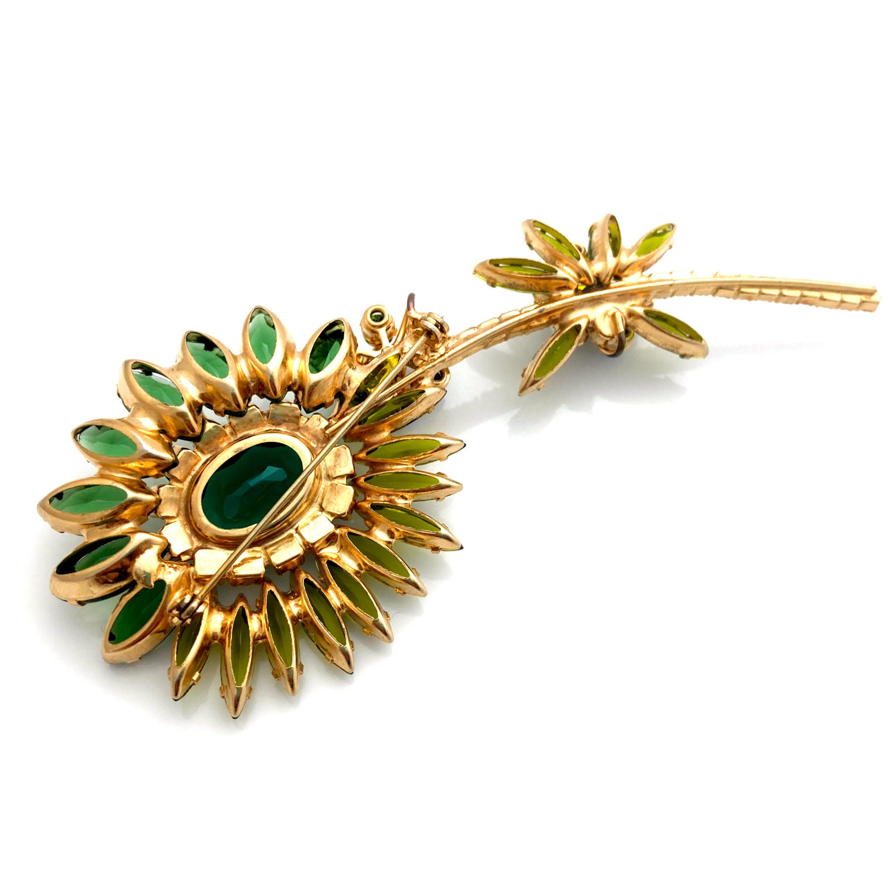 Vintage JULIANA Huge Flower Blossom Green Rhinestone Floral Figural ...