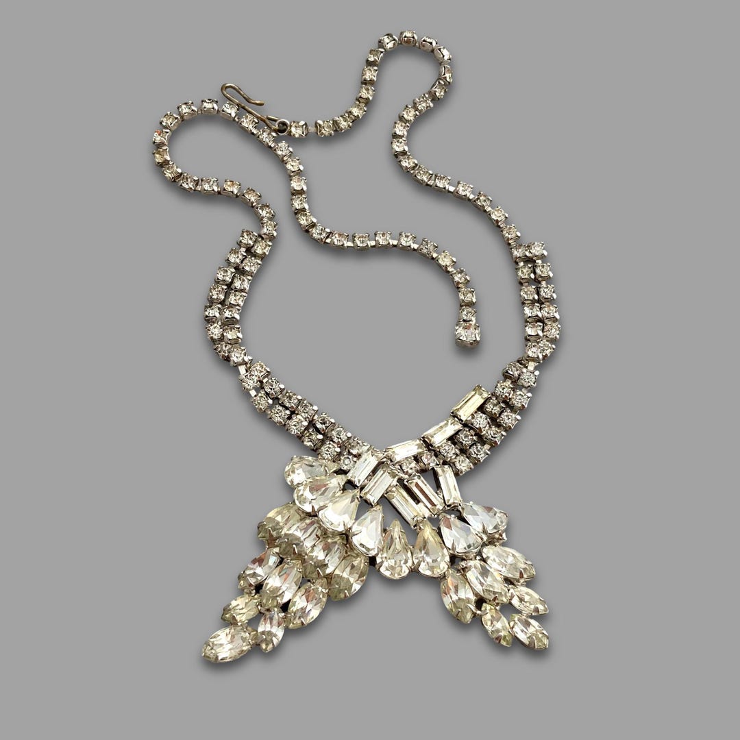 Vintage 1950s Unsigned Clear Ice Jewel-tone Rhinestone Costume Choker ...
