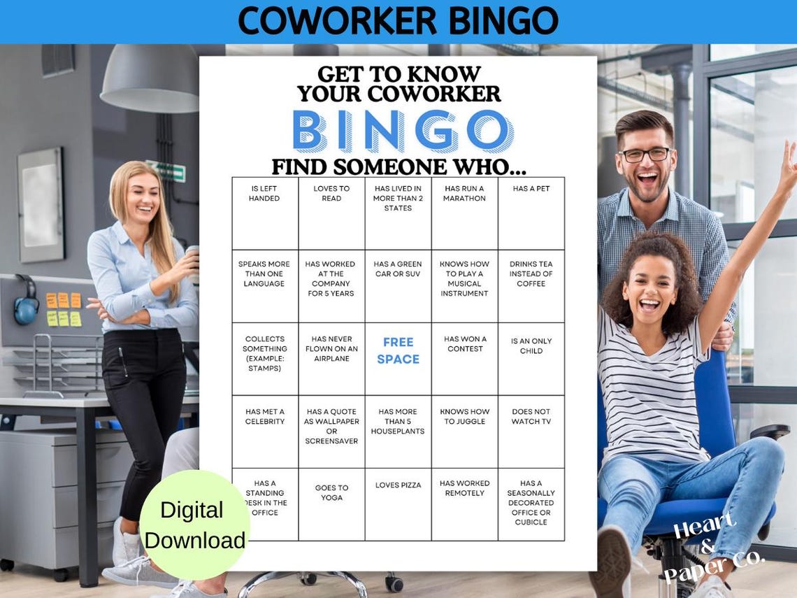 Coworker Bingo, Get to Know You Bingo, Office Bingo, Team Building ...