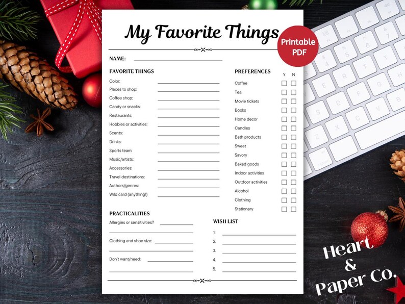 Employee Favorites List, Secret Santa Questionnaire, Secret Santa List ...