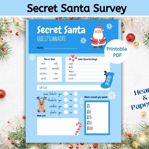 Employee Favorites List, Secret Santa Questionnaire, Secret Santa List ...