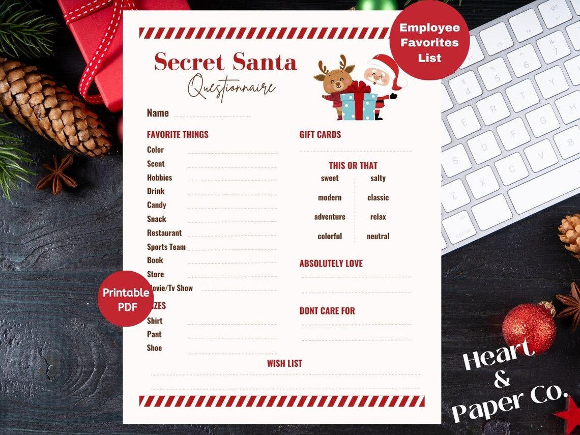 Employee Favorites List, Secret Santa Questionnaire, Secret Santa List ...